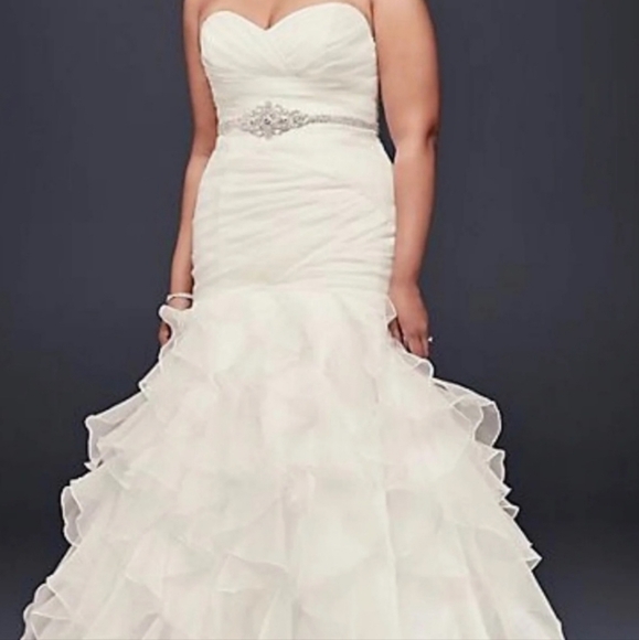 David's Bridal | Dresses | Plus Size Organza Mermaid Ruffled Bottom ...
